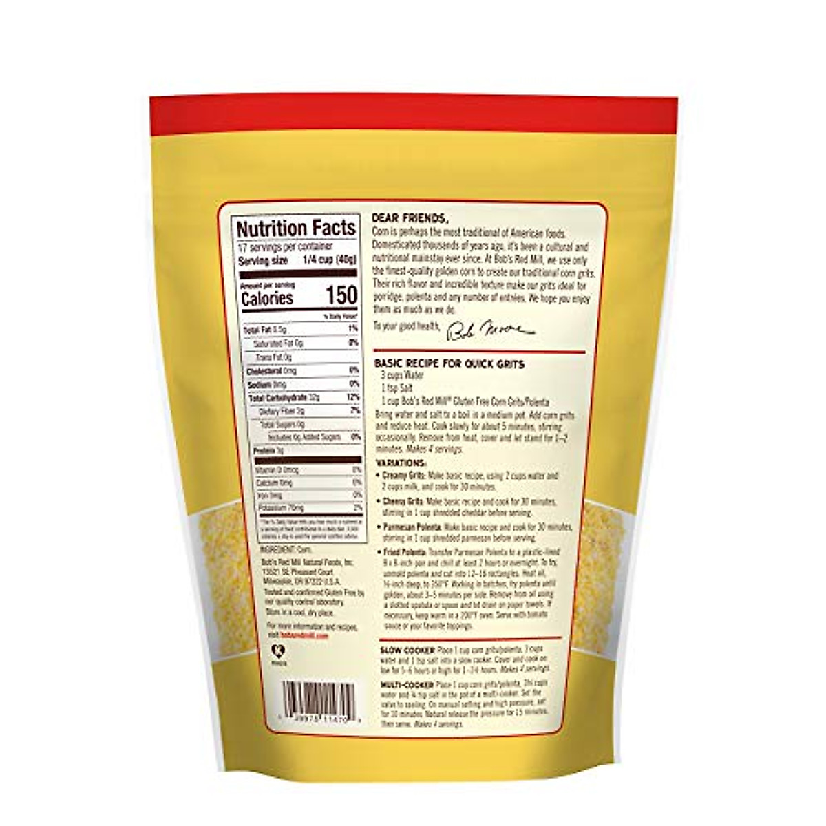 Bob's Red Mill Gluten Free Corn Grits/Polenta, 24-ounce (Pack of 4)