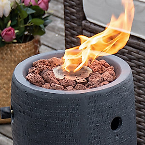 COSIEST Outdoor Propane Fire Pit Table w Compact Ledgestone 11-inch Round Graphite Base, 15,000 BTU, Free Lava Rocks, Touch-up Pen, Rain Cover for Patio Garden(Dark Gray)