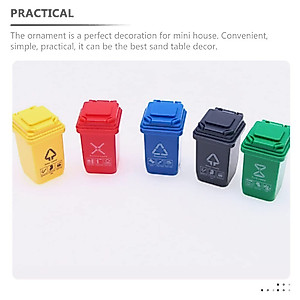 NUOBESTY Miniatures 5 Pcs Mini Curbside Garbage Trash Bin Pen Holder Creative Recycle Can Pencil Cup Desktop Organizer for Home Office Mini Garbage Cans Miniature Trash can