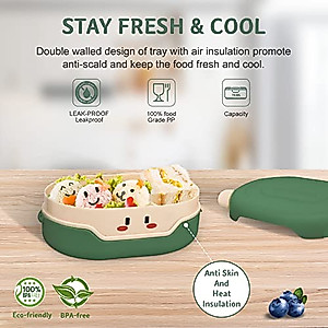 BoofWate Bento Lunch Box, Green, Leakproof, Portable, Microwave Safe, 3-13 Years