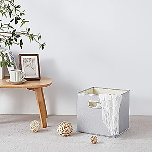 ANMINY 2 PCS Glitter Storage Cubes Shiny Sparkly Foldable Storage Basket Bin Box Set with Handles Collapsible Decorative Large Fabric Desktop Closet Shelf Organizer Container - 11x 11x 11 in, Silver