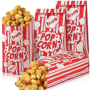 200 Pieces Popcorn Bags 1 oz Greaseproof Popcorn Paper Bags Individual Servings White and Red Striped Popcorn Sleeves Disposable Flat Bottom Popcorn Take out Bags for Movie Theater Carnival Party