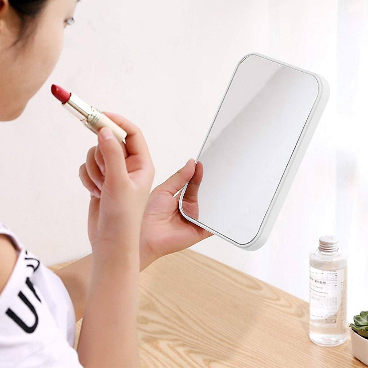 Coobbar Desktop Foldable Makeup Mirror Simple Portable Princess Mirror Square Makeup Mirror for Women (White)