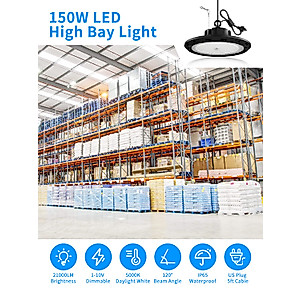 LED Garage Light, 185W 18500LM Plug in LED Shop Light, Linkable Garage Light with Plug Deformable 6 Panels, 6500K LED Garage Ceiling Lights for Garage, Warehouse, Barn, Basement Built-in ON/Off