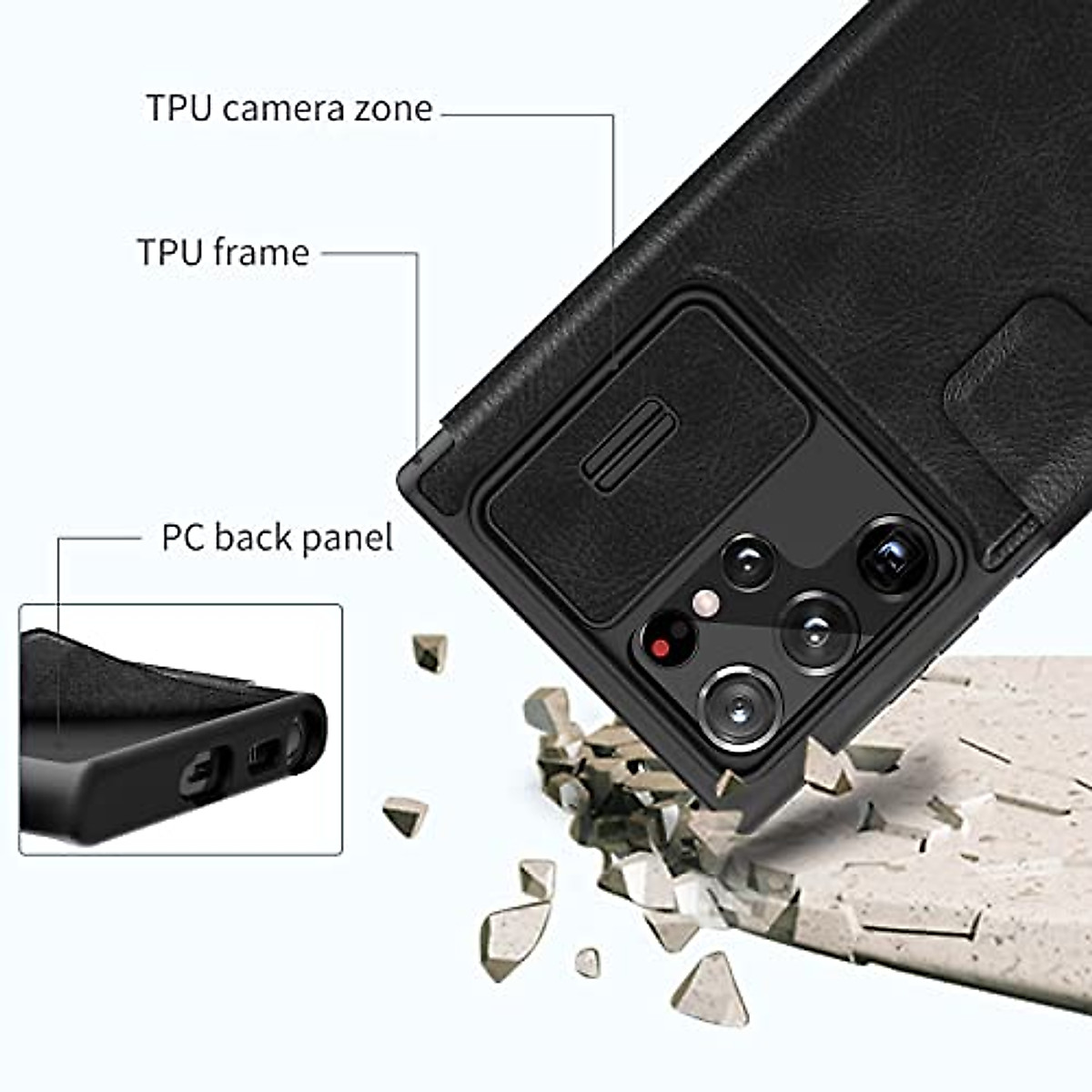 Nillkin for Samsung Galaxy S23 Ultra Wallet Case with Card Holder and Camera Cover, PU Leather Case with Magnetic Flip Cover, Card Slot, Slide Camera Protection (6.8 inch) - Black