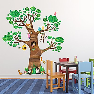 DECOWALL DL-1709 Giant Tree and Animals Kids Wall Decals Wall Stickers Peel and Stick Removable Wall Stickers for Kids Nursery Bedroom Living Room