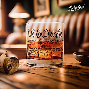 Lucky Shot - We The People Whiskey Glass | United States Constitution | America USA Patriotic Wine Glass Gift | Political Republicans Patriotic Glass - Set of 2 (11 oz)