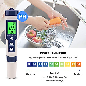 PH Meter EZ-9909 5 in 1 Function Digital PH Meter Water Quality Testing Meter PH Salinity TDS EC Tester with Backlight for Water