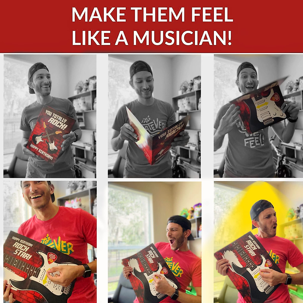 INTERACTIVE Giant Birthday Card - Strum to Play “Smoke on The Water”, Gift for Guitar Players, Music Gifts for Men, Guitar Accessories, Gifts for Musicians, Guitar Gifts for Men, Women, Friends & Kids