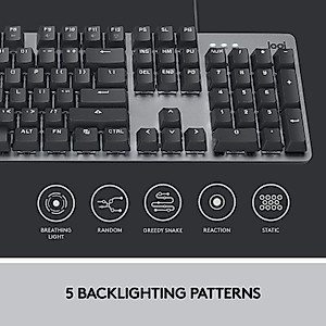 Logitech K845 Mechanical Illuminated Keyboard,Mechanical Switches, Strong Adjustable Tilt Legs, Full Size, Aluminum Top Case, 104 Keys, USB Corded, Windows (TTC Blue Switches) (Renewed)