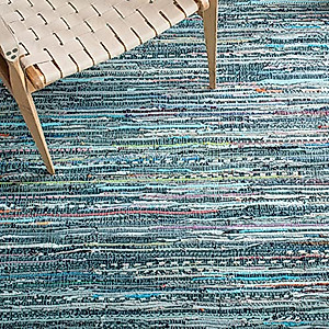 SAFAVIEH Rag Rug Collection 3' x 5' Turquoise / Multi RAR127C Handmade Boho Stripe Cotton Area Rug