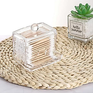 SINDAL 1pc 3.5*3.5in Acrylic Cotton Swabs Storage Holder, Cotton Swabs Box, Cotton Pads Holder