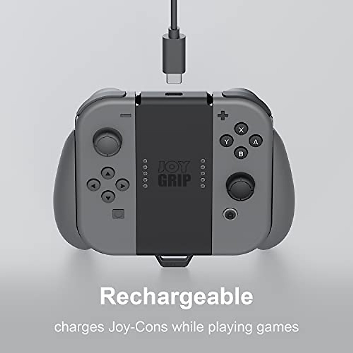 Skull & Co. JoyGrip for Nintendo Switch Joy-Con Controller: Rechargeable Handheld Joystick Remote Control Holder with Interchangeable Grips - Gray