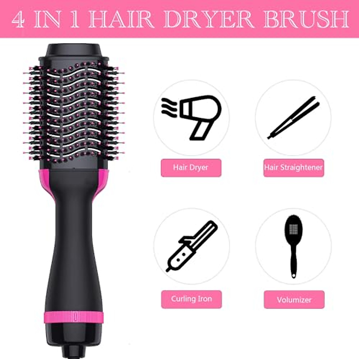 Hair Dryer Brush Blow Dryer Brush in One, FYAIRO 4 in 1 One Step Hair Dryer and Styler Volumizer with Negative Ion Anti-frizz Ceramic Titanium Barrel Hot Air Brush for Drying, Straightening, Salon