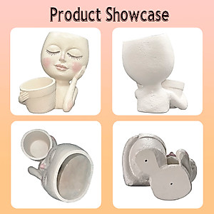 ASDFG Face Plant Pot - Double Flower Pots for Indoor Outdoor Plants Resin Head Planter with Drainage Hole Cute Lady Face Plant Pots, Garden Decoration Planters, Medium