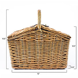 PICNIC TIME Piccadilly Picnic Basket - Romantic Picnic Basket for 2 with Picnic Set, (Red & White Plaid Pattern)