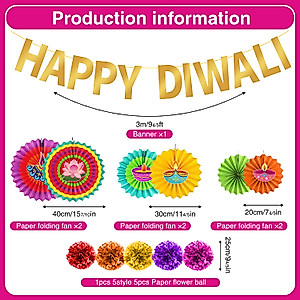 Diwali Decorations Happy Diwali Banner for Home Hanging Paper Fan with Swirls Indian Themed Party Supplies Festival of Lights Party Decor