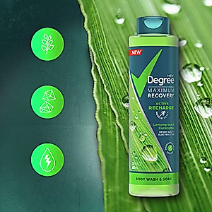 Degree Men Body Wash and Soak For Post-Workout Recovery Skincare Routine Lemongrass and Eucalyptus + Epsom Salt + Electrolytes Bath and Body Product, 22 FL Oz (Pack of 4)