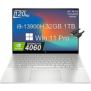 HP Envy 16 16.0" 120Hz 2K Touchscreen (Intel 13th Gen i9-13900H, 32GB DDR5 RAM, 1TB SSD, NVIDIA GeForce RTX 4060 8GB) Workstation & Backlit Gaming Laptop, IST HDMI Cable, WiFi 6E, Win 11 Pro, Sliver