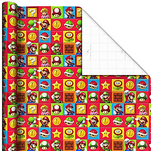 Hallmark Nintendo Super Mario Birthday Wrapping Paper Rolls for Kids Birthdays, Christmas, Any Occasion (Set of 3 Rolls: 60 Sq. Ft. Total) Mario, Luigi, Yoshi, Bowser, Princess Peach, Toad