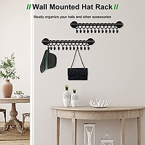 Lunies Hat Rack for Wall with 24 Hooks, Hat Organizer Holder for Baseball Caps, Cap Organizer Hanger, Hat Hanger for Closet, Black Hat Holder with Clips 2 Pack