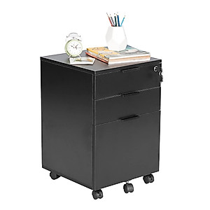 JJS 3-drawer Rolling Wood File Cabinet with Lock Brown