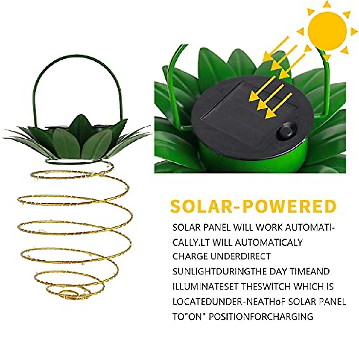 NC 4Pcs Solar Pineapple Light Wrought Iron Winding LED Light Outdoor Hanging Light String Light Garden Home Decoration Light