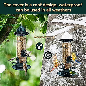 Wiewish Squirrel Proof Bird Feeder for Outdoor Hanging Metal, Plastic Tube Bird Seed Feeder with 4 Ports, Large Capacity, Easy to Fill Metal Birdfeeder for Cardinal, Finch, Blue Jay for Bird Lover