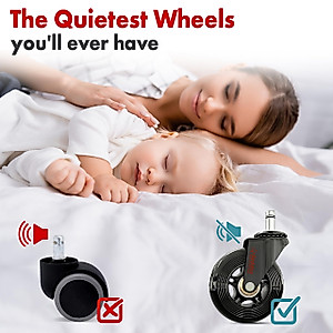 Professional Office Chair Wheels Gift Set of 5 Black - Protect All Your Floors - 3'' Heavy Duty Replacement Rubber Desk Chair Casters - Best Protection for Your Hardwood Floors