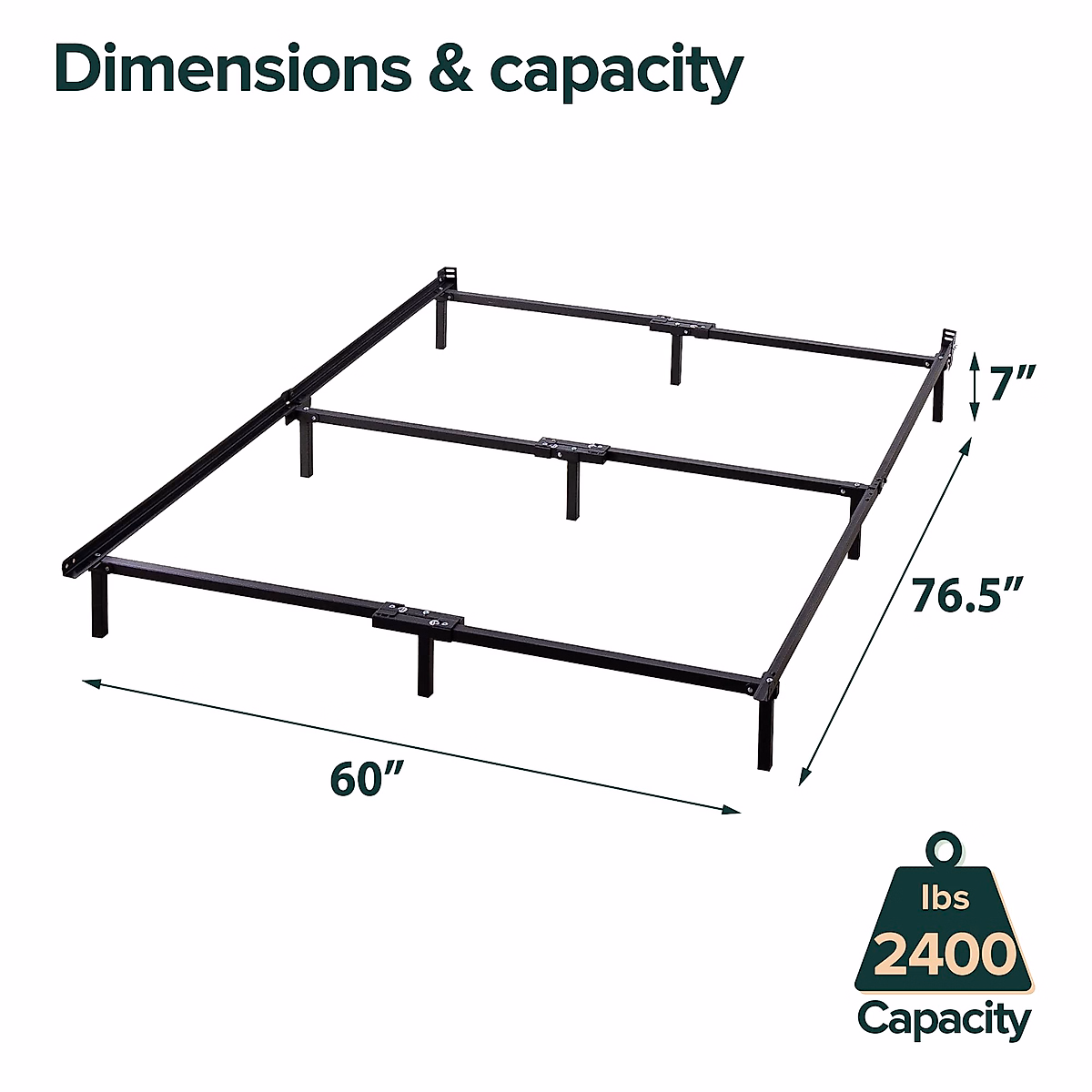ZINUS Compack Metal Bed Frame / 7 Inch Support for Box Spring and Mattress Set, Black, Queen