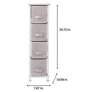 Simplify 4 Tier Slim Vertical Storage Chest | Nightstand | Fabric Drawers | Sturdy Steel Frame | Organizer | Bedroom | Closet | Easy to Assemble | Beige
