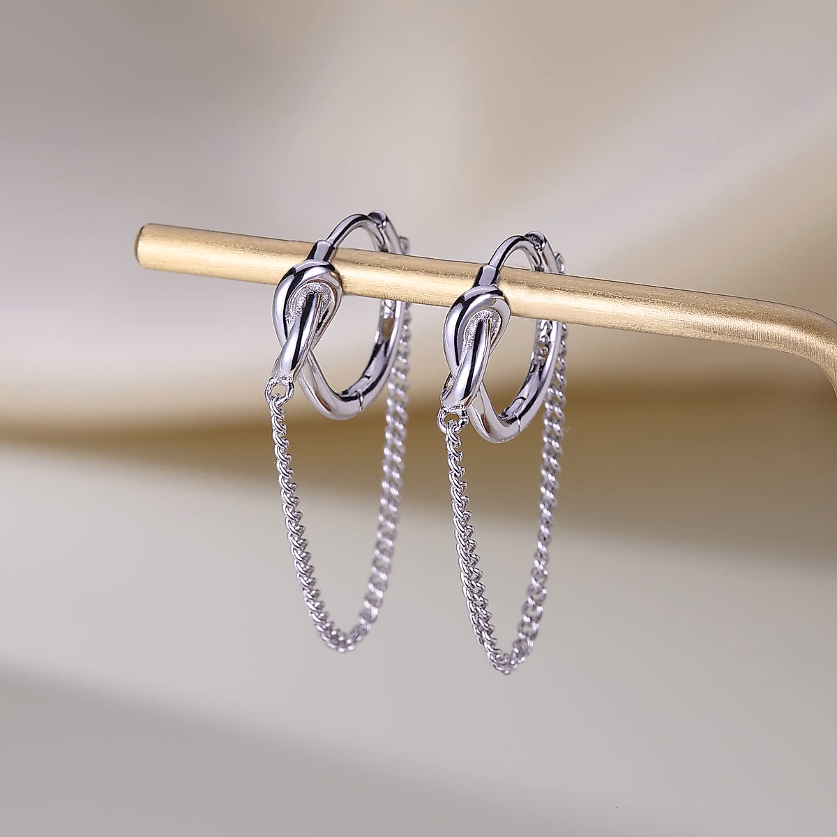 SLUYNZ 925 Sterling Silver Punk Chain Small Hoop Earrings for Women Men Teens Minimalist Hoop Earrings Tassel (A-Silver)