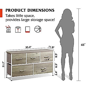 WLIVE Two 2-Drawer Nightstand and 5-Drawer Dresser Set, Fabric Dresser, Storage Organizer Unit with Fabric Bins for Closet, Living Room, Hallway, Nursery, College Dorm, Greige
