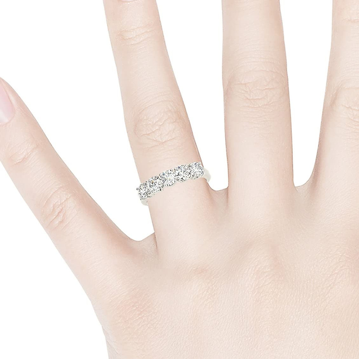 1.00 Carat Natural Diamond Anniversary Band in Platinum, Five Stone Wedding Ring (F-G Color, SI1-SI2 Clarity) Ring size 8.5