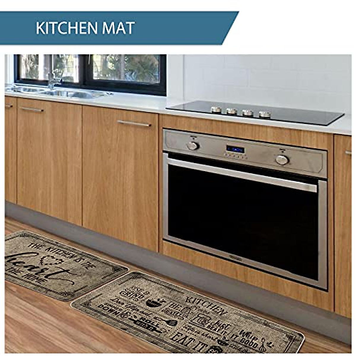 Artoid Mode Kitchen Quotes Kitchen Mats Set of 2, Seasonal The Kitchen is The Heart of The Home Cooking Sets Holiday Party Low-Profile Floor Mat for Home Kitchen - 17x29 and 17x47 Inch