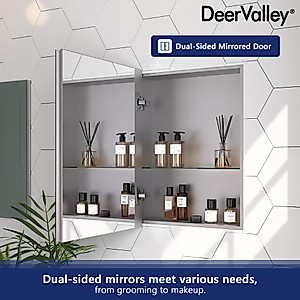 Deer Valley Medicine Cabinet with Mirrors, 15" x 19" Recessed Vanity Mirror for Bathroom, Wall Cabinet with Double Sided Mirror Frameless Rectangle, Adjustable Glass Shelves