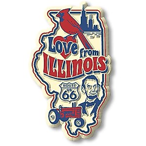 Love from Illinois Vintage State Magnet by Classic Magnets, Collectible Souvenirs Made in The USA, 2" x 3.3"