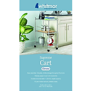 Whitmor 3 Tier Chrome Supreme Cart-Rolling Utility Organizer