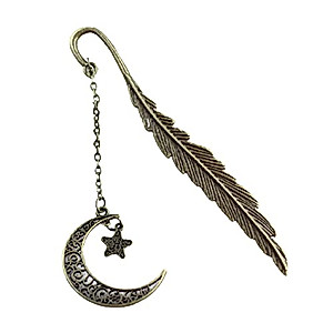 iayokocc Creative Metal Feather Bookmark, Classical Bookmarks with Pendant for Women, Kids, Teens Girls, Readers and Book Lovers.(Stars and Moon)
