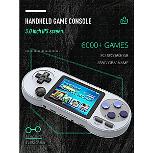 Handheld Game Console, Built in 6000+ Games, 3.0 Inch IPS Screen Retro Handheld Game Console, SF2000 Handheld Console Support 7 Emulators & AV Output, Ideal Gift for Kids Adults