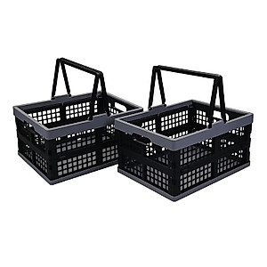 NICESH 2-Pack 15 L Plastic Collapsible Shopping Basket, Folding Storage Crates with Handle