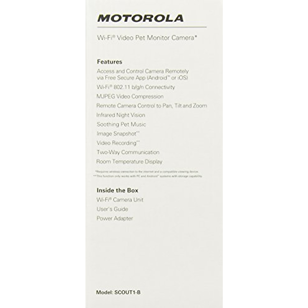 Motorola Scout1 Wi-Fi Pet Monitor for Remote Viewing with iPhone and Android Smartphones and Tablets, Black