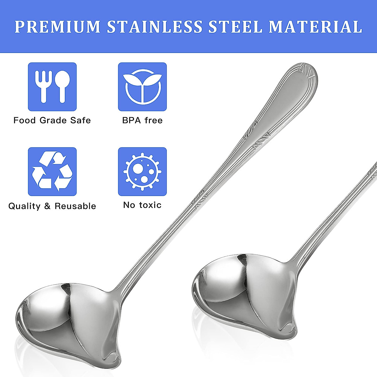 Worldity 2 Pack Stainless Steel Saucier Drizzle Spoon with Spout Small Gravy Ladle, 7.87" Soup Spoons Kitchen Utensil Mirror Polish Drizzle Spoon for Chocolates, Gravies and Sauces, Silver