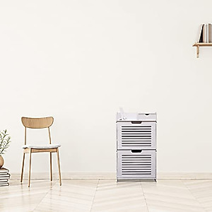 KIOPOWQ Shoe Rack, 2 Tier Shoe Tipping Cabinet Shoe Cabinet for Entryway Portable Shoe Rack Storage Organizer with Top Storage, Drawer for Closet, Entryway, Bathroom, White