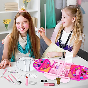 Kids Makeup Kit for Girls, 60 Pcs Little Girls Princess Toys Real Washable Pretend Play Cosmetic Beauty Makeup Set, Non-Toxic & Safe, Birthday Gifts Toys for 3 4 5 6 7 8 9 10 Year Old Girls Toddlers