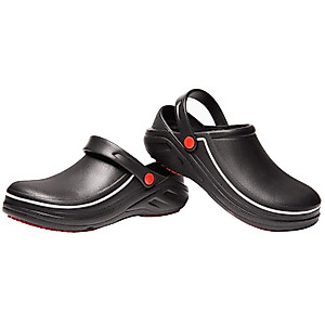 Men and Women's Non-Slip Nursing Chef Shoes Oil Water Resistant Safety Working Shoes for Kitchen Garden Bathroom, Black, 9 Women/8 Men