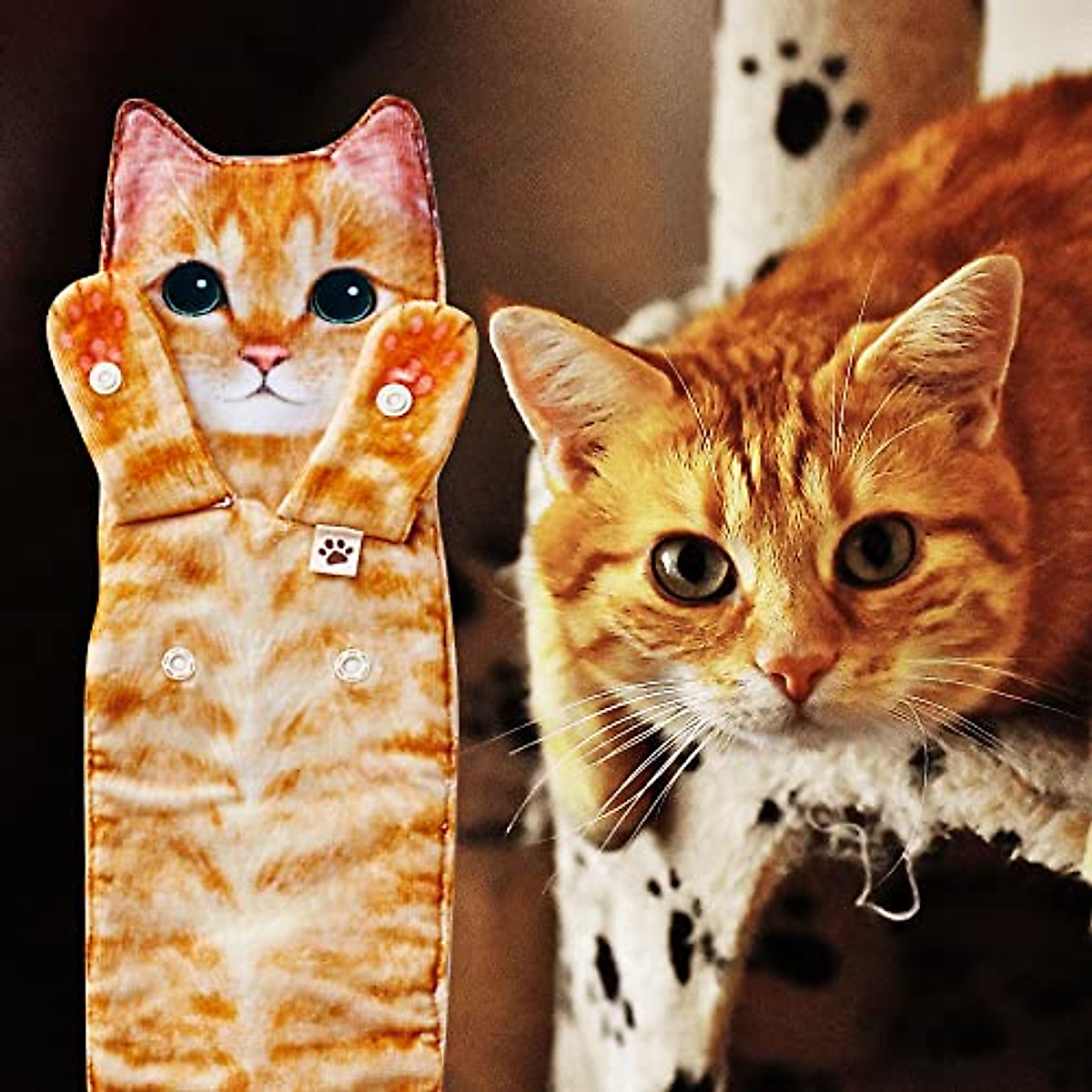Cat Funny Hand Towels for Bathroom Kitchen - Cute Decorative Cat Decor Hanging Washcloths Face Towels Super Absorbent Soft-Valentines Day Mothers Day Housewarming Gifts for Women Cat Lovers(Orange)