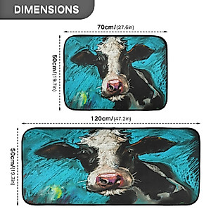 Kitchen Rugs and Mats 2 Pieces Farm Dairy Cow Blue Anti Fatigue Kitchen Rug Set Non Slip Bath Mat Entry Floor Carpet Entrance Door Mat Runner 20"x28"+20"x47" 20"x28"+20"x47"