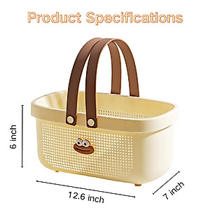 FlamingWind Large Shower Caddy Basket, Portable Plastic Storage Basket with Soft Silicone Handles for Soap and Shampoo, Shower Storage Organizer Tote for Bathroom, College Dorm (Cream)