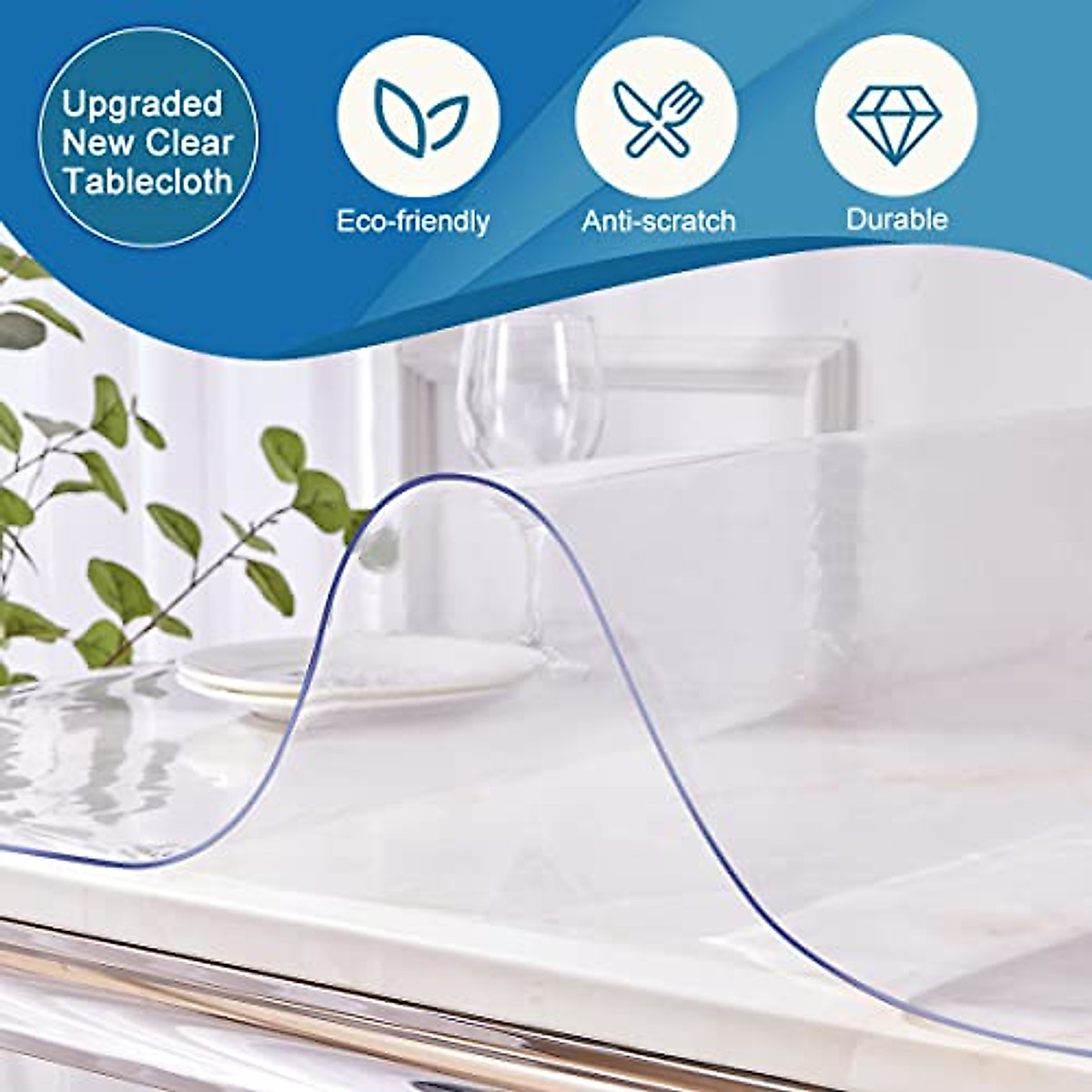 Bobetter Crystal Clear Vinyl Table Cover Protector Plastic Desk Pad Mat Waterproof Vinyl Table Top Protector Rectangle Table Pad Mat for Dining Coffee Patio Bar Beside Table 18x42" Floor Feeding Mat